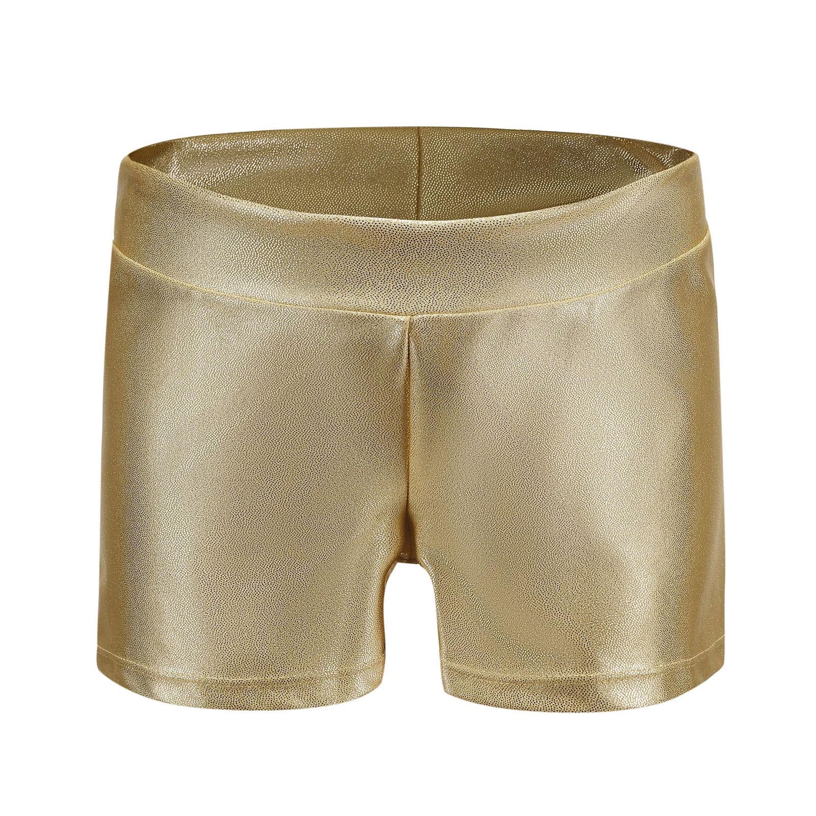 Generic Girls Shorts Elastic Waist Glittery Metallic Slim Dance Short ...