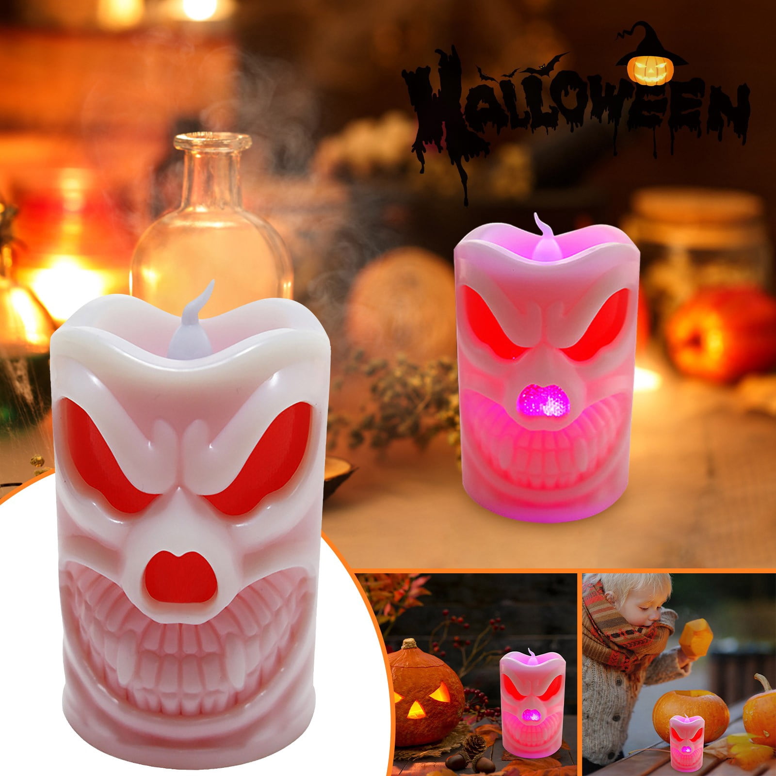 Generic Halloween LED Scary Face Candle Lights,Colors Realistic and ...