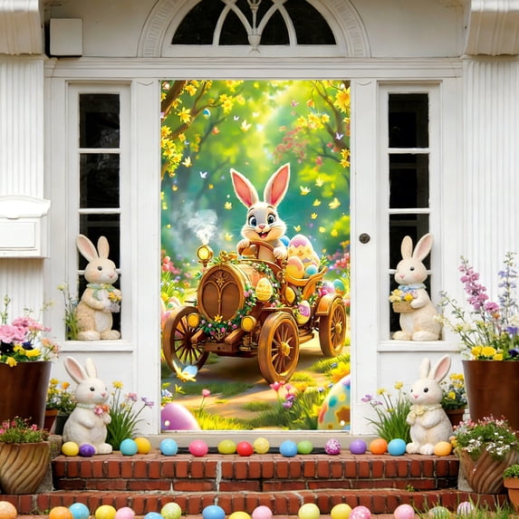 Generic Happy Easter Door Cover Decorations Bunny Eggs Flowers Welcome ...