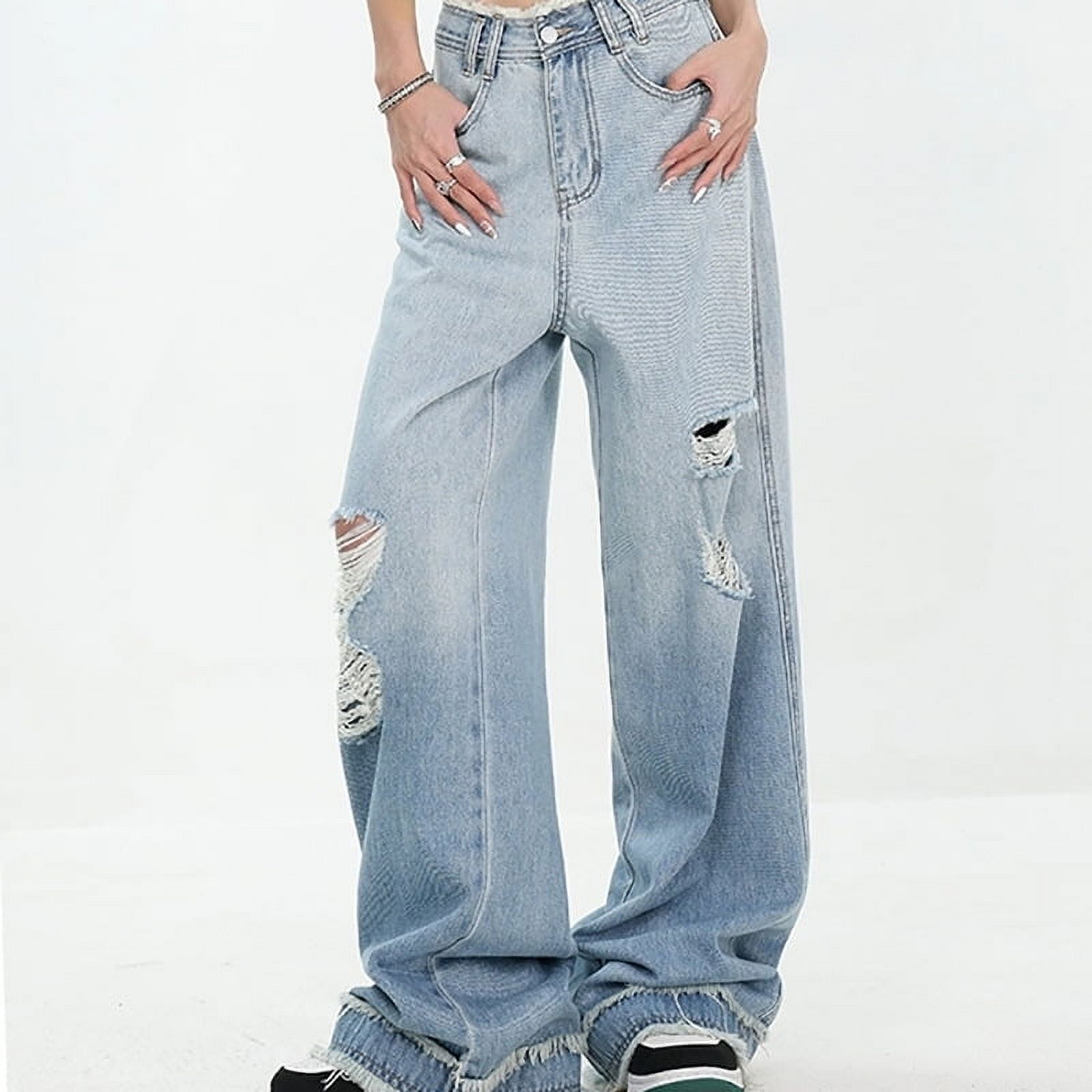 Generic Hip Hop Style Summer Blue Gradient Water Washed Hole Jeans ...