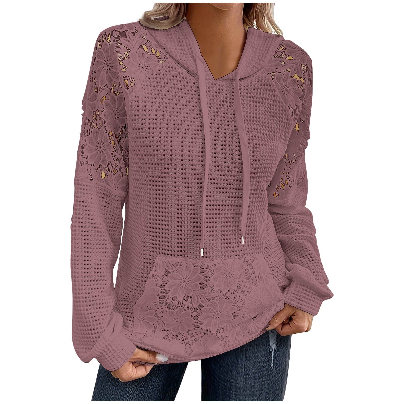 Generic Hollow Out Lace Crochet Long Sleeve Sweatshirt Women Waffle ...