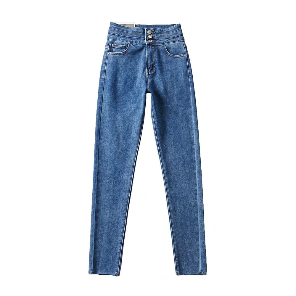 Generic Hot Girl Three-Button High Waist Stretch Slim Fit Burrs Skinny ...