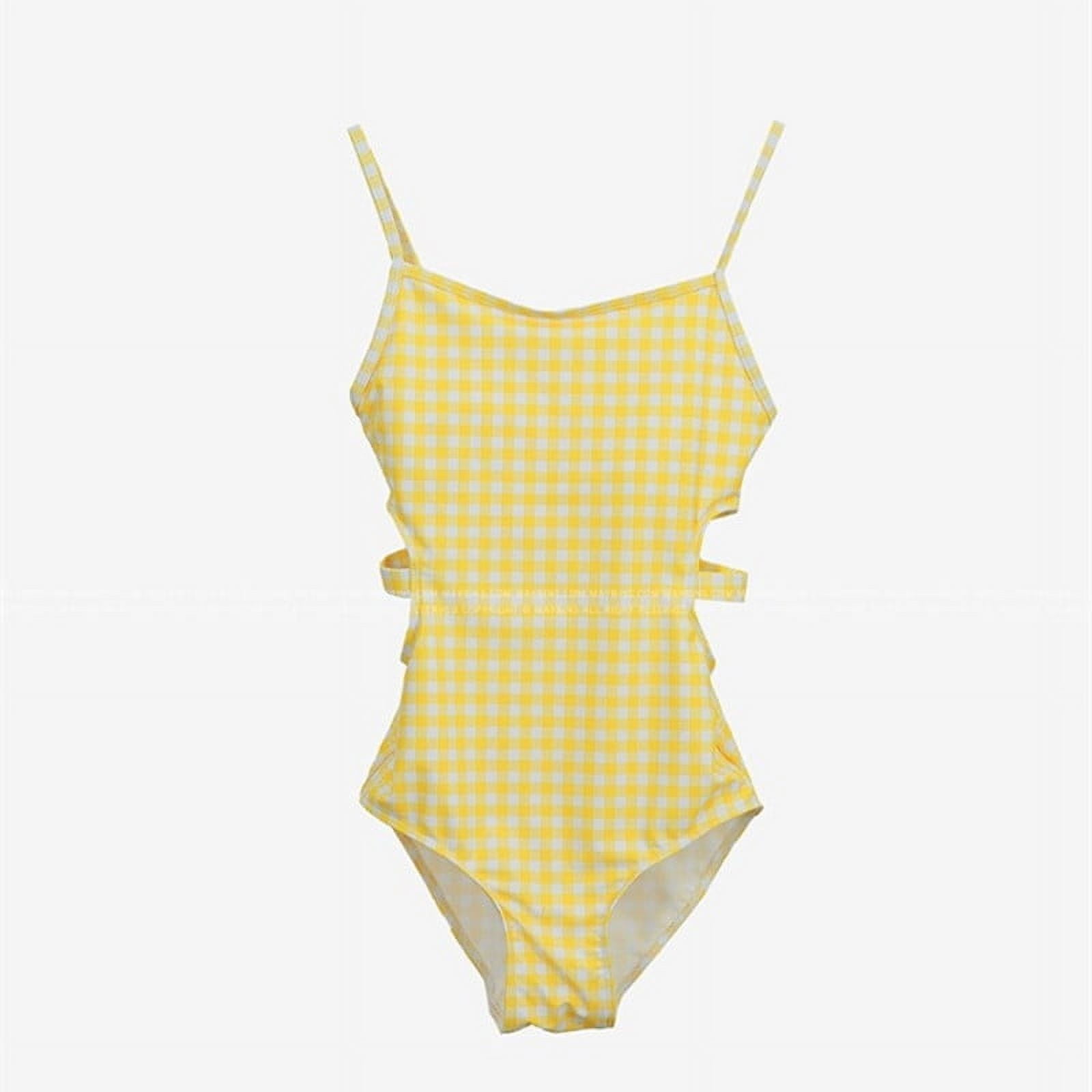 Generic INS Style Plaid One-Piece Swimsuit Hollow Thin Student Small ...