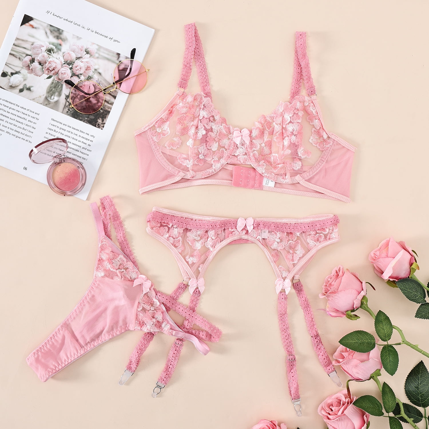 Generic Ins2025 Lace Embroidery Stitching Lace Embroidered Flower Sexy Two-Piece Underwear Suit ...