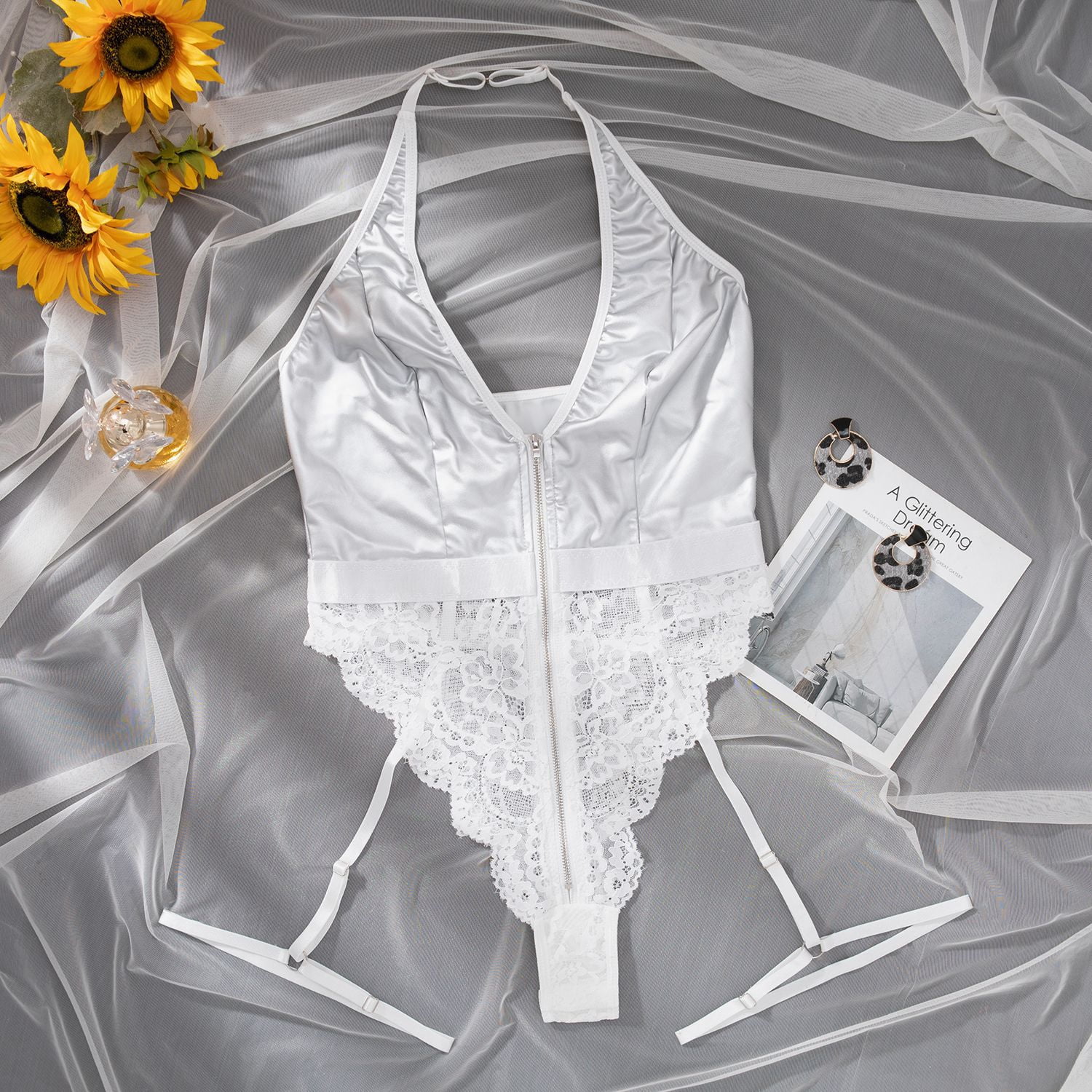 Generic Ins2025 New Sexy Lingerie Sexy Zipper Lace Deep V Halter ...