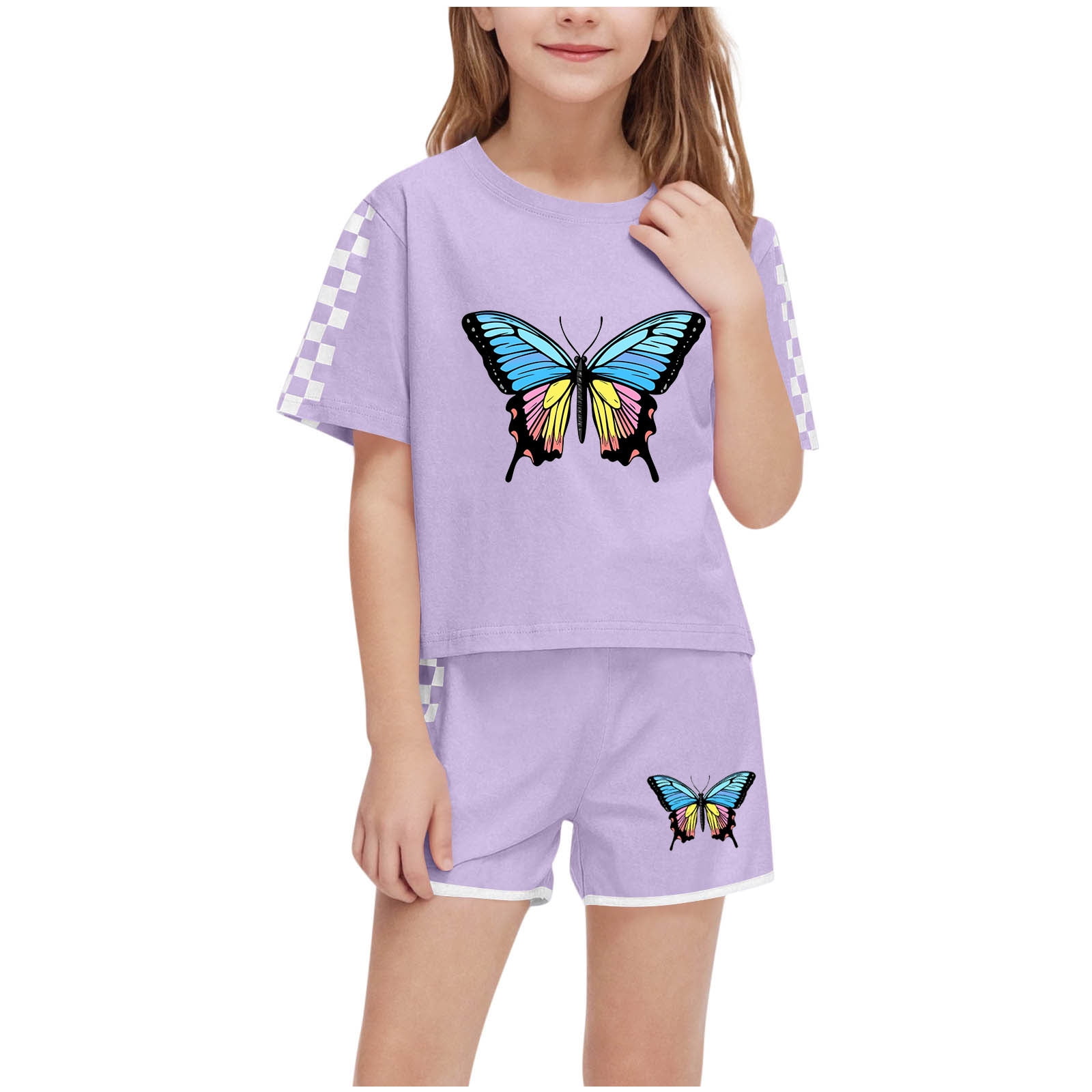 Generic Kid Toddler Girl Summer 2 Piece Outfits Butterfly Printed Short ...