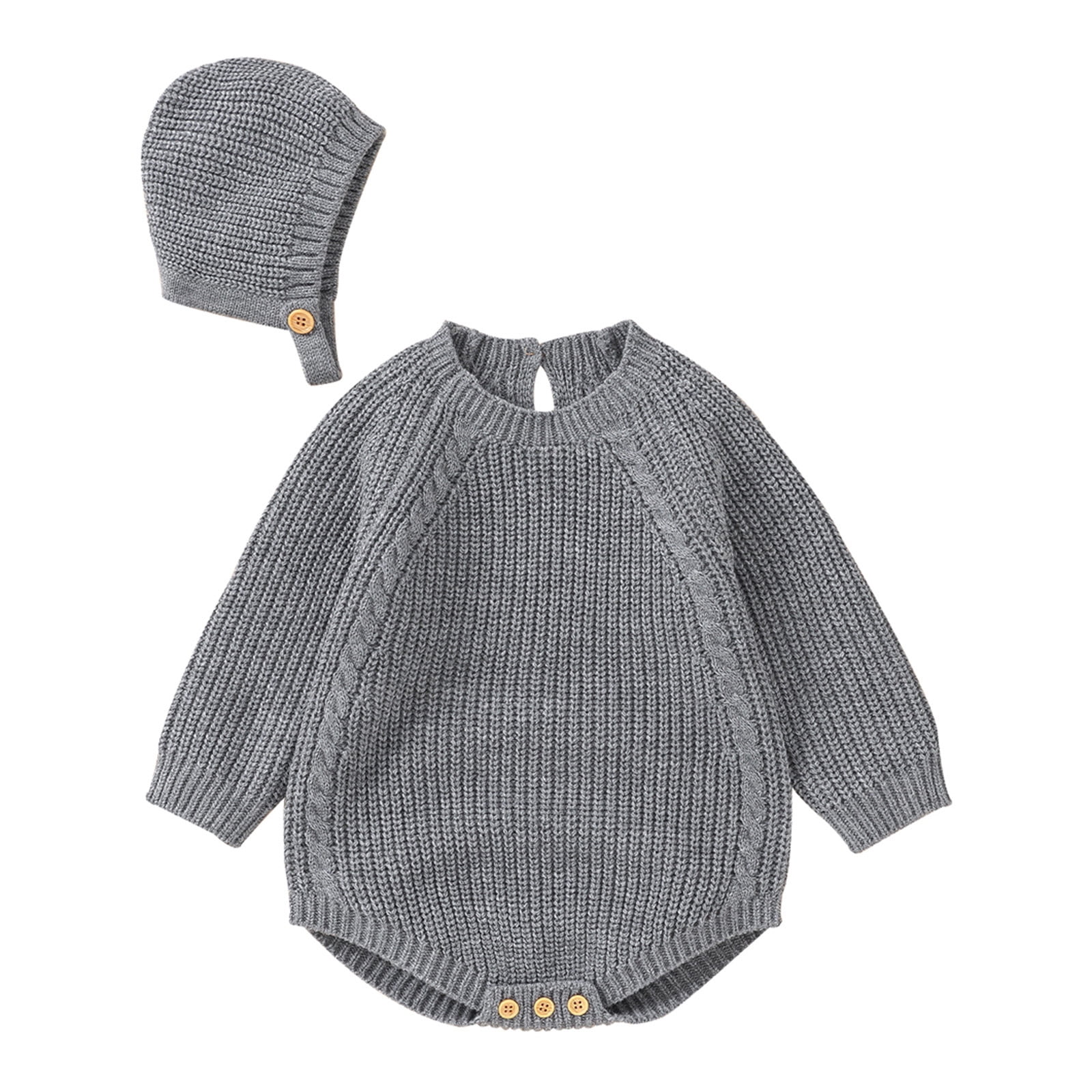 Generic Kid's Cable Knit Sweaters Baby Solid Knit Romper Cotton Long ...