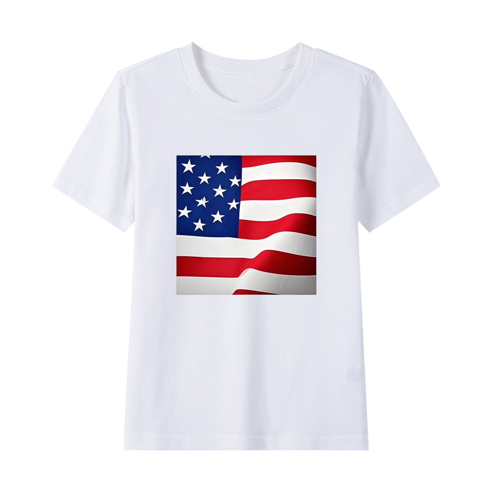 Generic Kids Boys Girls American Flag T Shirts Basic Crewneck Graphic ...