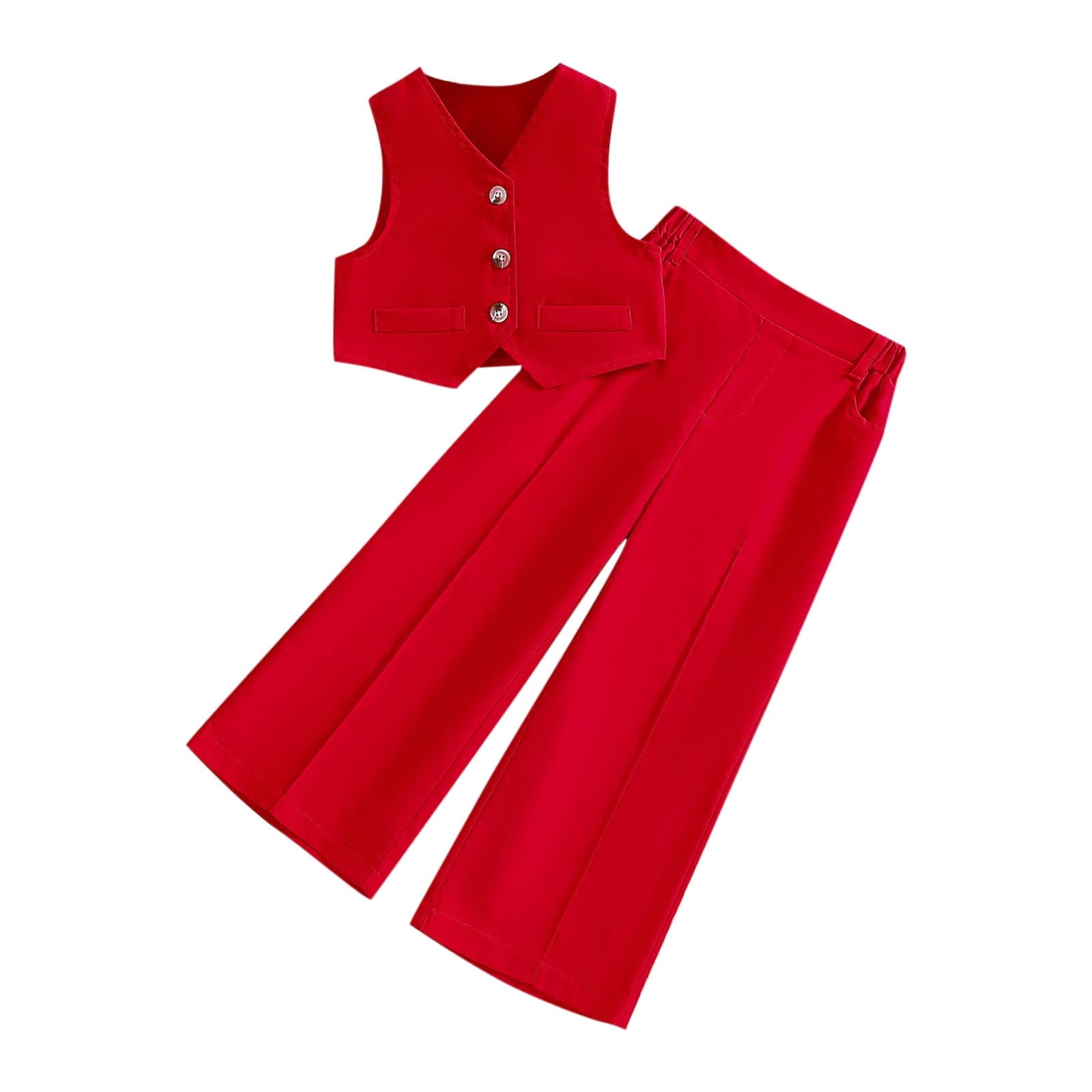 Generic Kids Girls Outfits Solid Suit Sets Summer Button Sleeveless ...