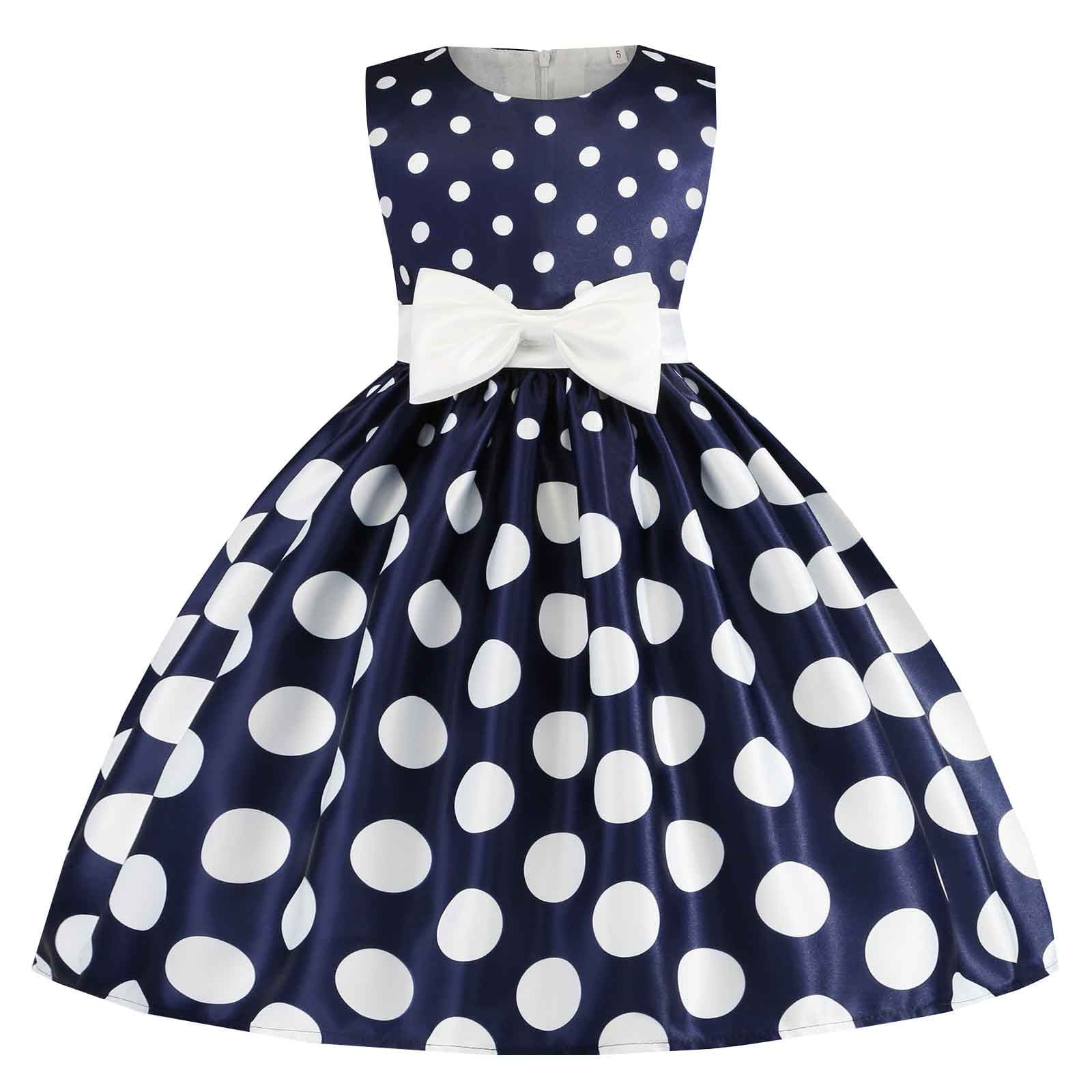 Generic Kids Gowns for Girls Kid Bowknot Dot Printed Pageant Gown ...