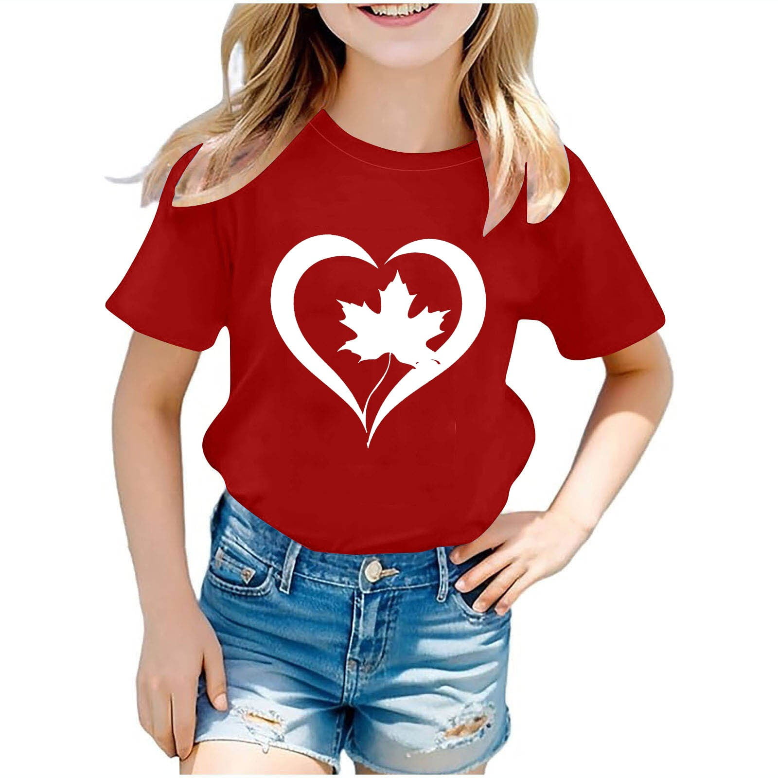Generic Kids Summer Shirt Cute Love Maple Leaf Graphic Tee Toddler ...