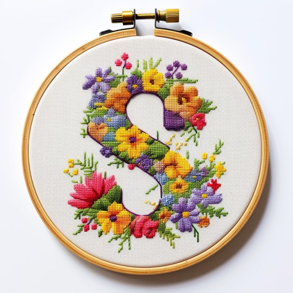 Generic Letter S in Flowers Stamped Cross Stitch Kits for Beginners ...