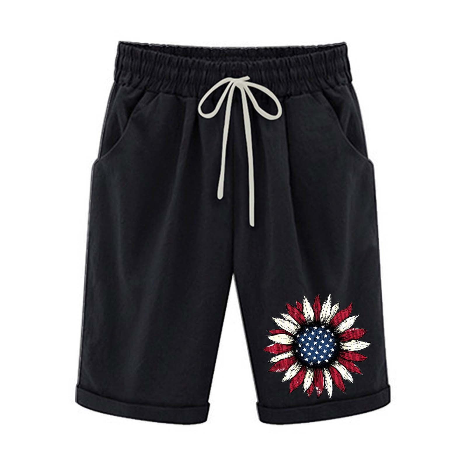 Generic Linen Shorts for Women Knee Length Short American Flag ...