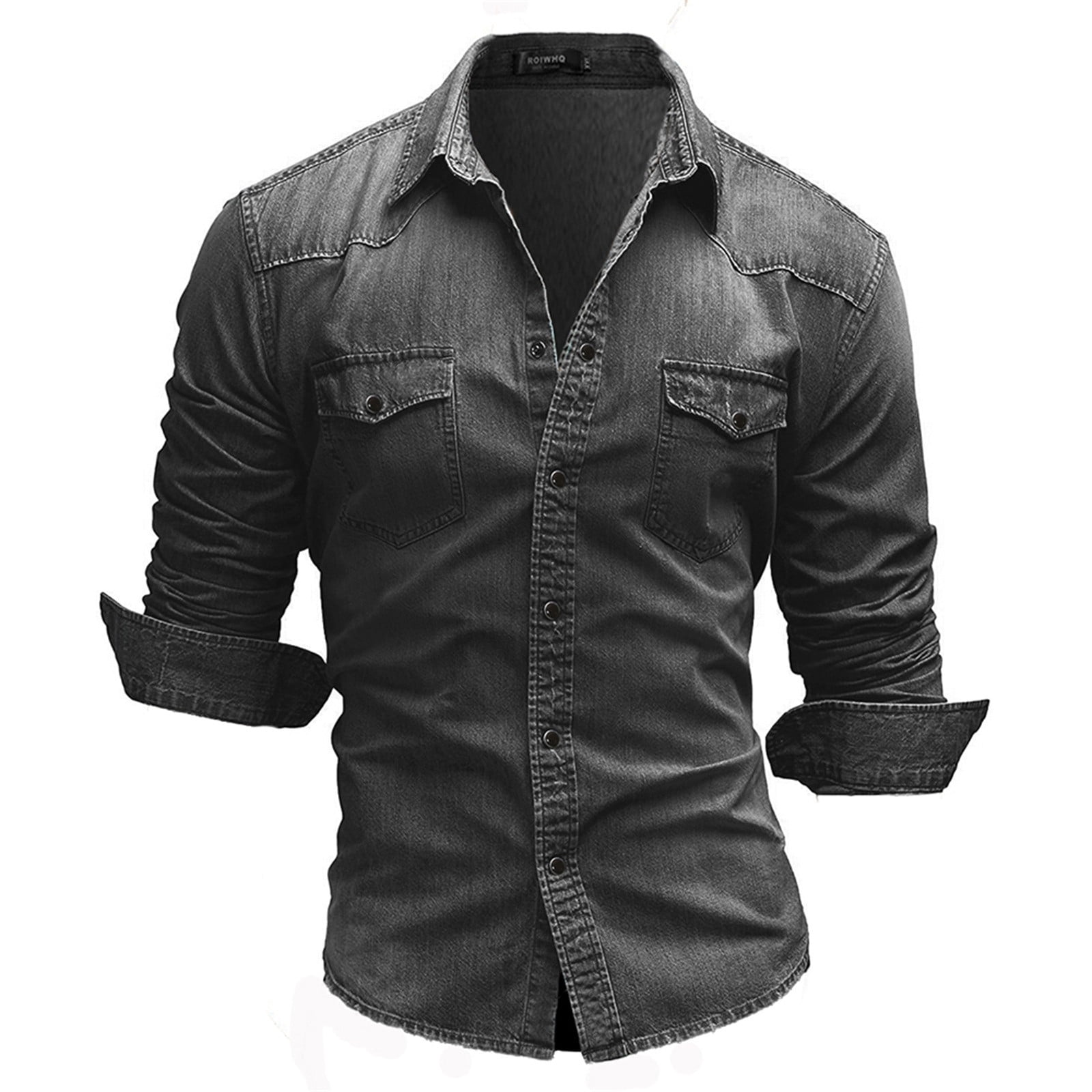 Generic Long Sleeve Denim Shirt for Men Slim Fit Western Shirts Casual ...