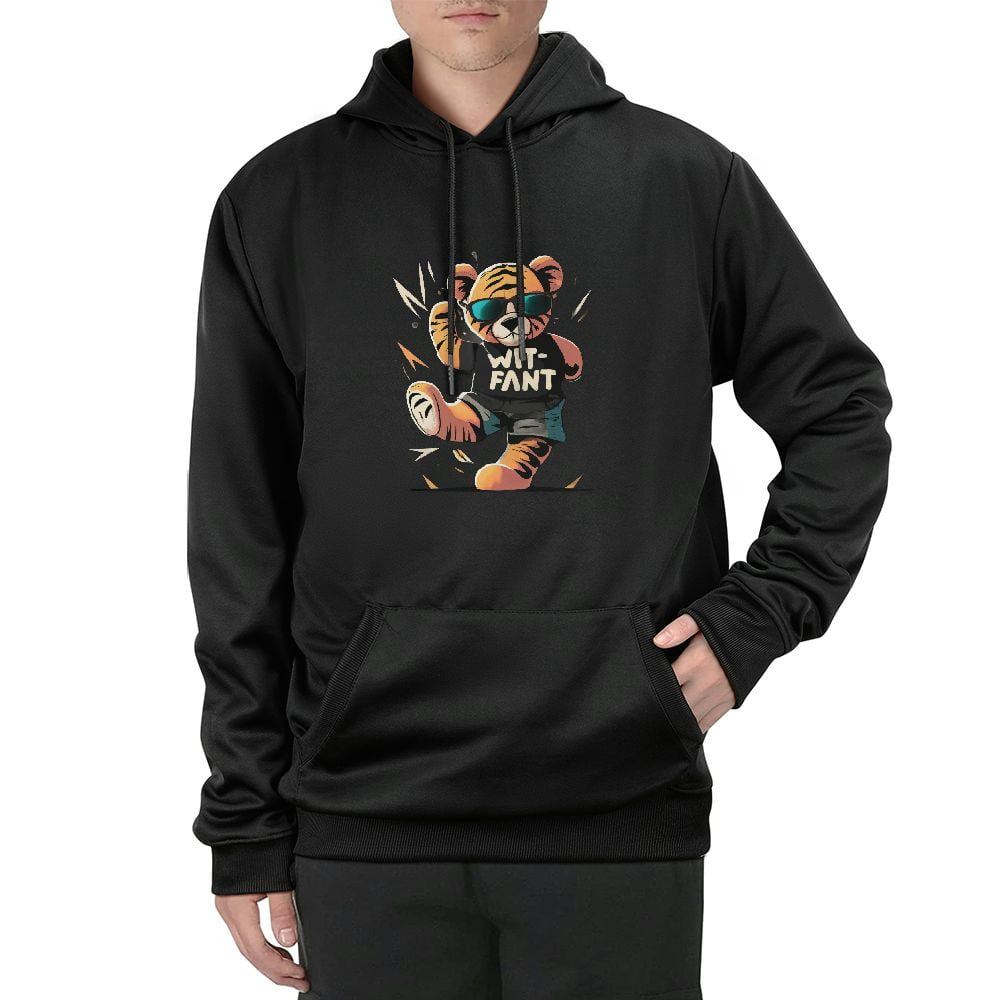 Generic Men Long Sleeve Hoodie Tiger Stance Teddy Bear Black - Walmart.com