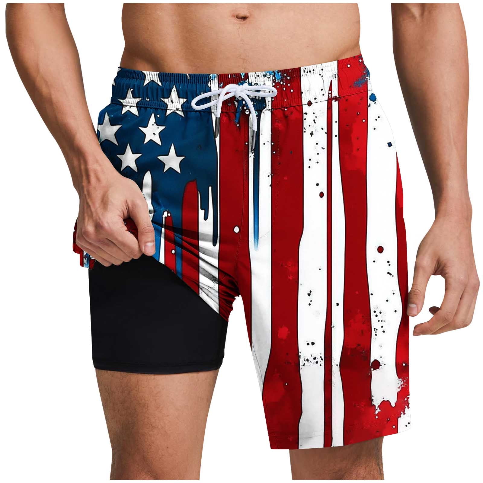 Generic Men's American Flag Swim Trunks 6" Inseam Board Short with ...