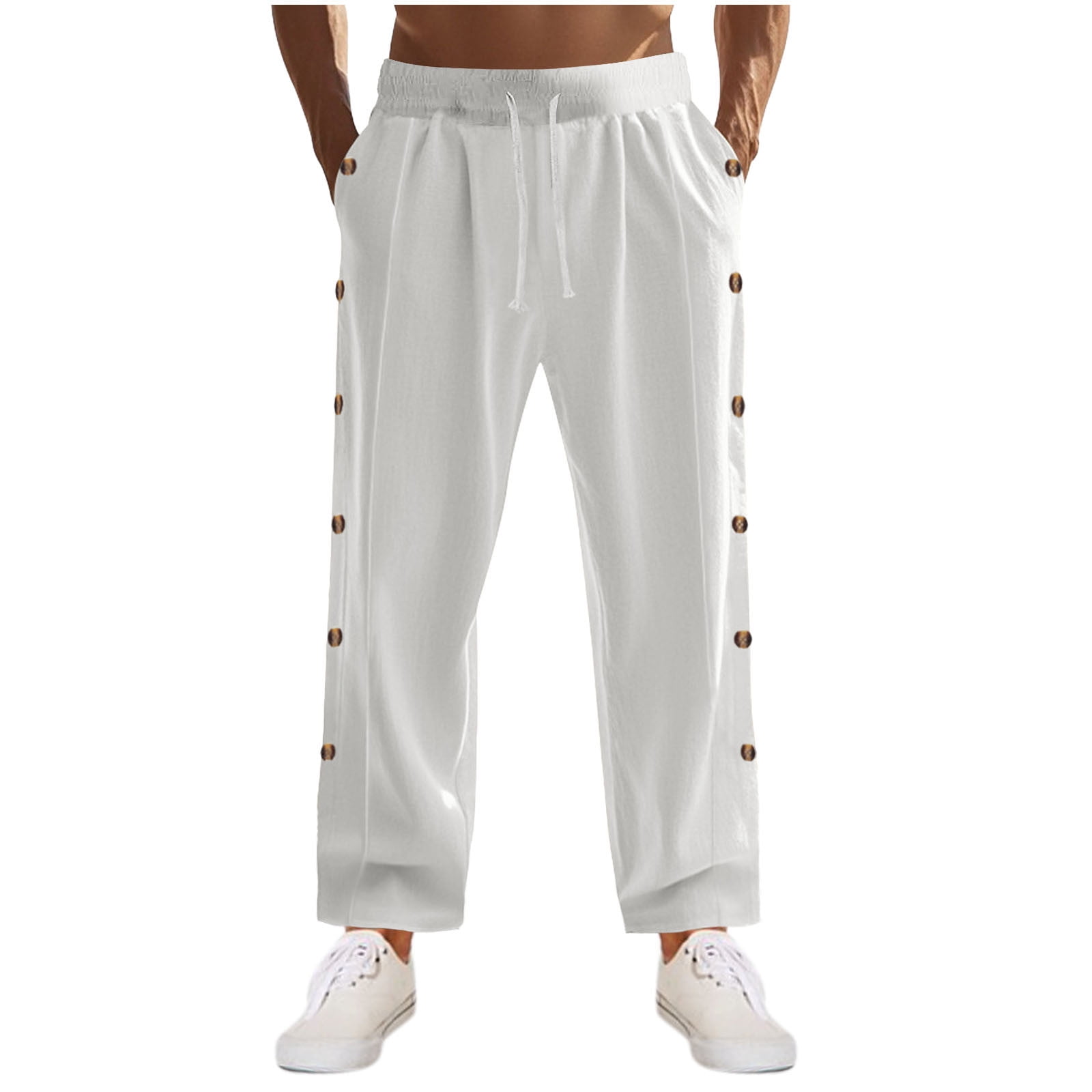 Generic Men's Casual Linen Pants Cotton Loose Fit Elastic Drawstring ...