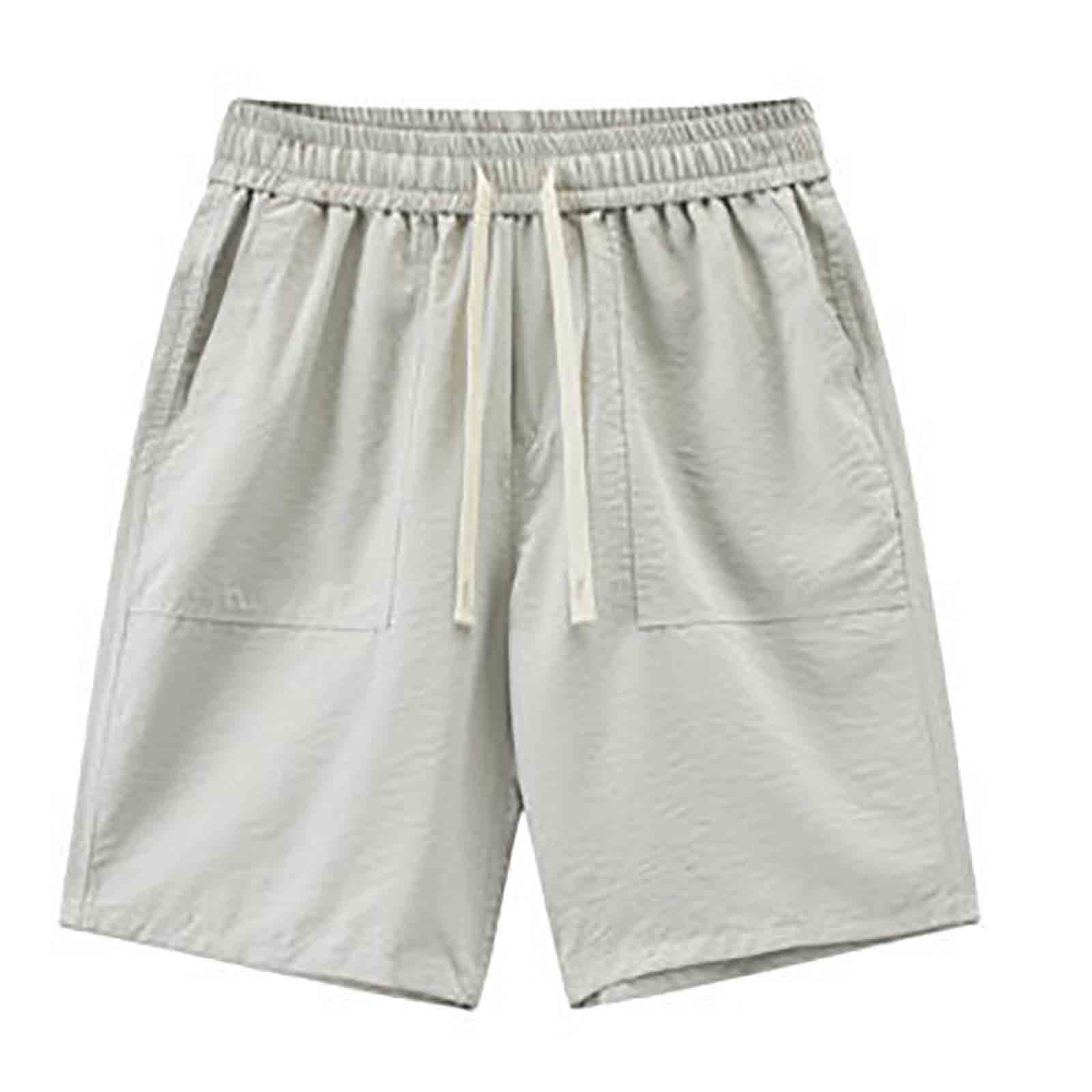 Generic Men's Casual Linen Shorts Drawstring Elastic Waist Summer Short ...