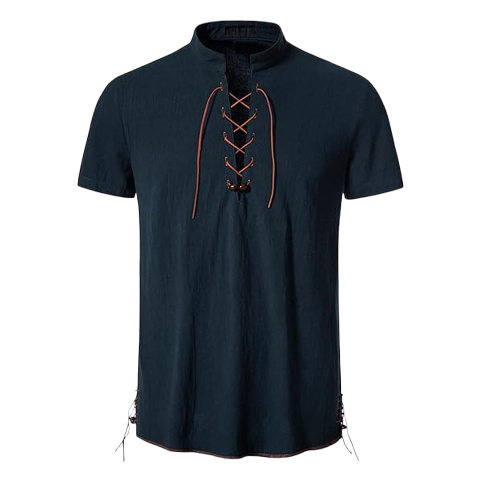 Generic Men's Casual Shirt Pirate Vintage Short Sleeve Lace Up ...