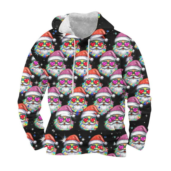Generic Men's Christmas Hoodie Warm Fleece Lined Loose Funny Xmas Long ...