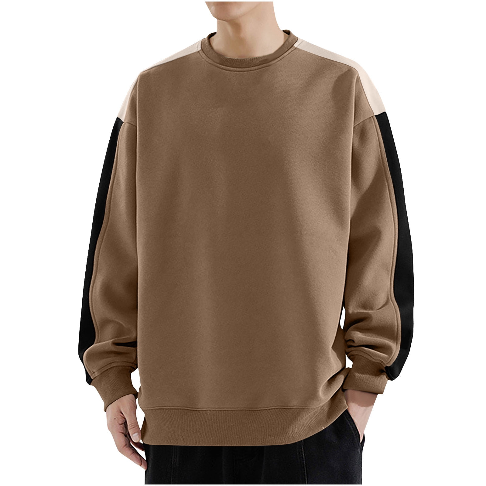 Generic Men's Color Block Sweatshirts Casual Loose Fit Crewneck Long ...