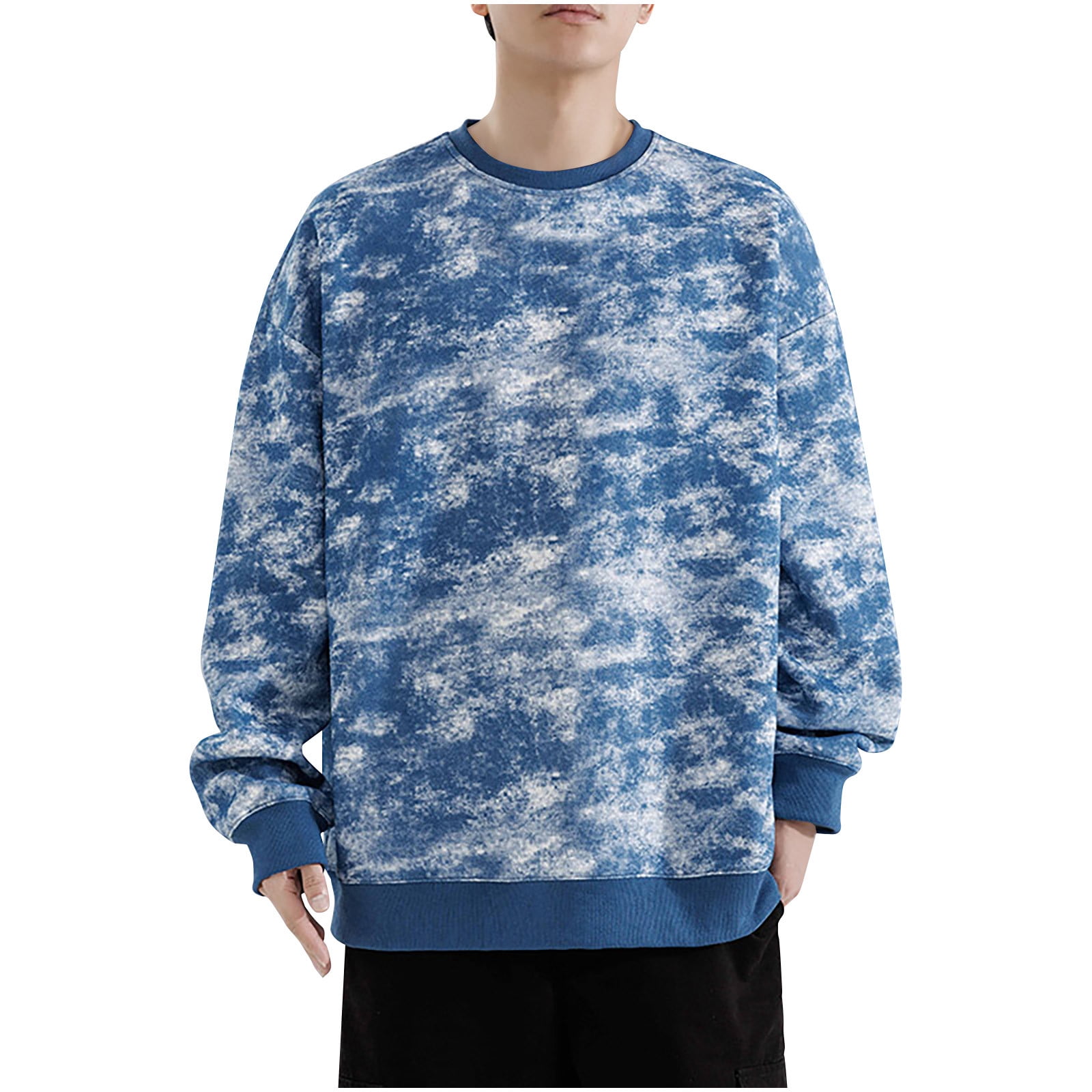 Generic Men's Color Block Sweatshirts Casual Loose Fit Crewneck Long ...