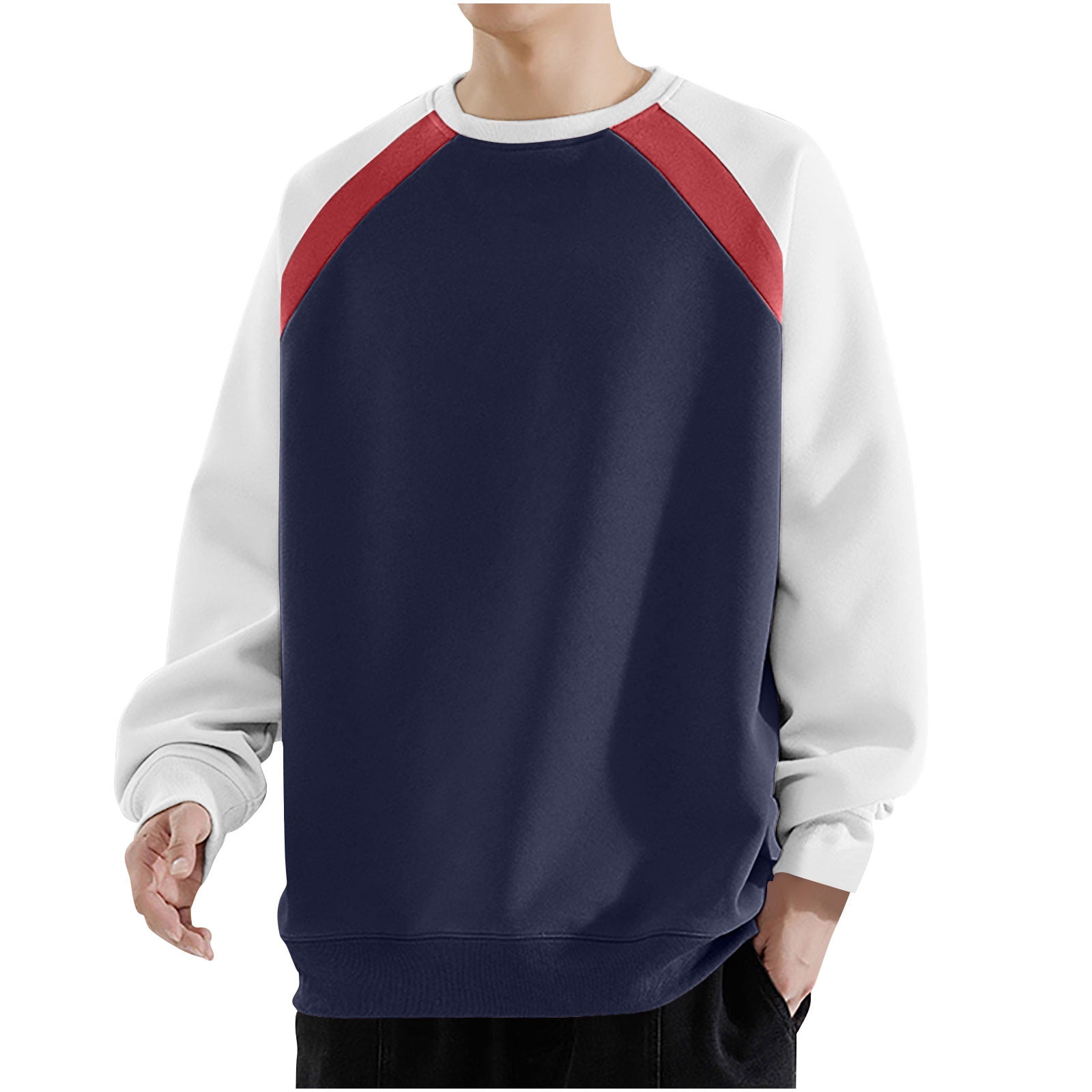 Generic Men's Color Block Sweatshirts Casual Loose Fit Crewneck Long ...
