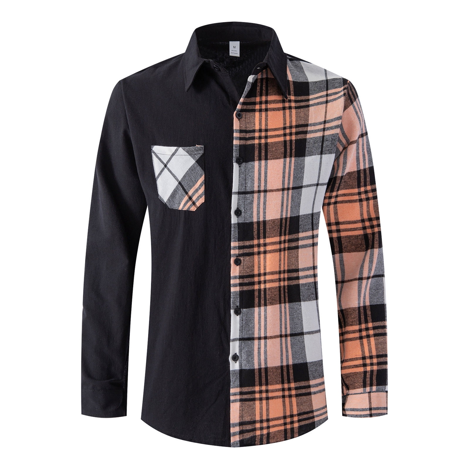 Generic Men's Colorblock Plaid Print Shirts Long Sleeve Slim Fit Button ...