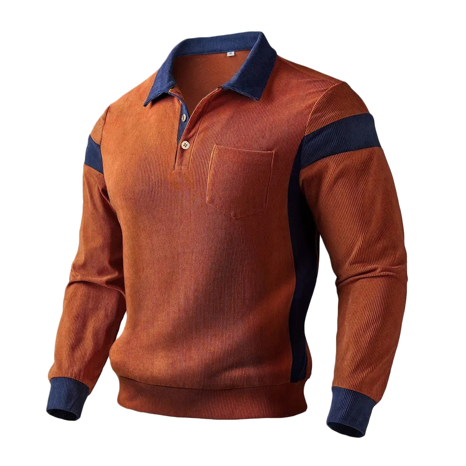 Generic Men's Corduroy Long Sleeve Polo Shirts Vintage Patchwork Golf ...