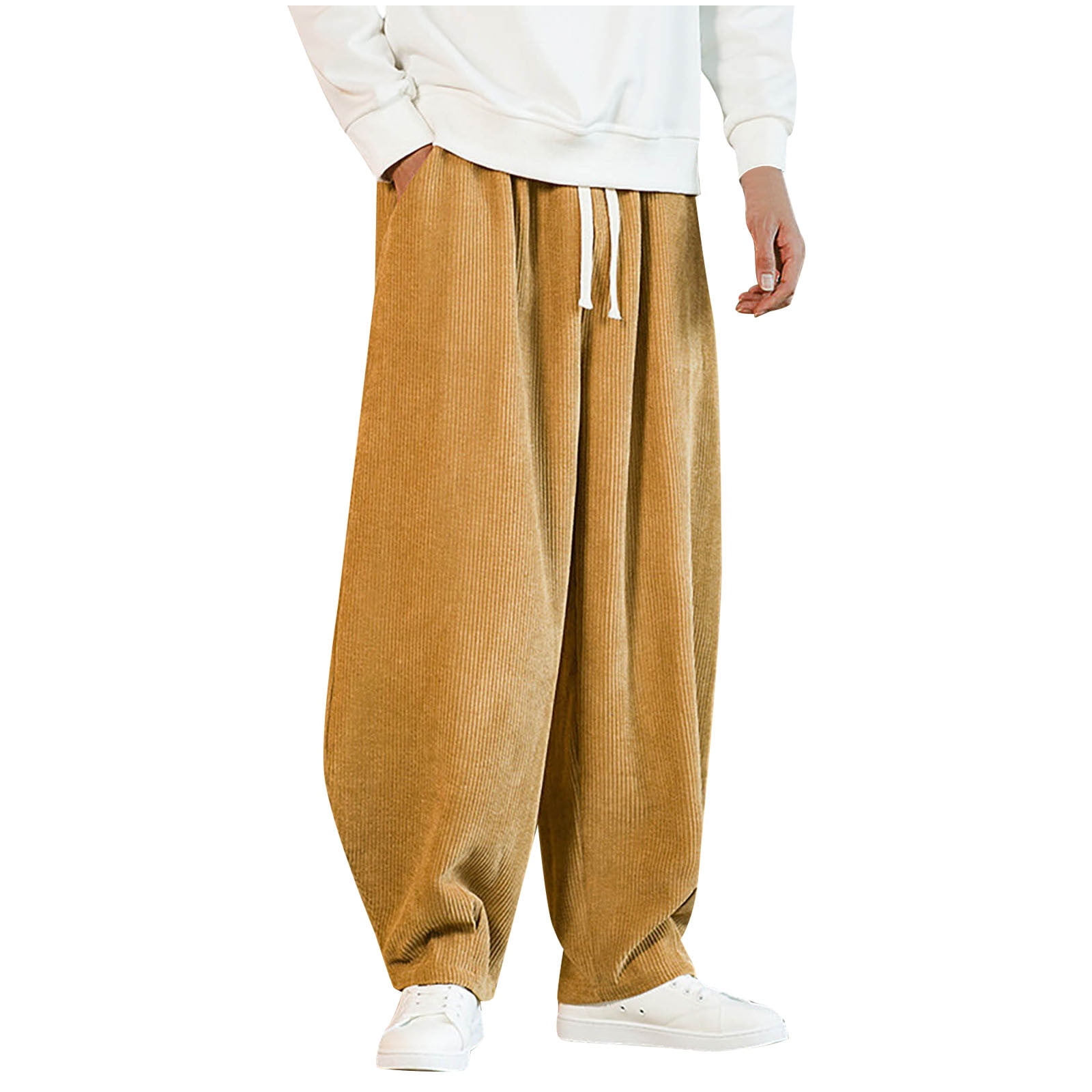 Generic Men's Corduroy Oversized Pants Straight Baggy Wide Leg Stretch ...