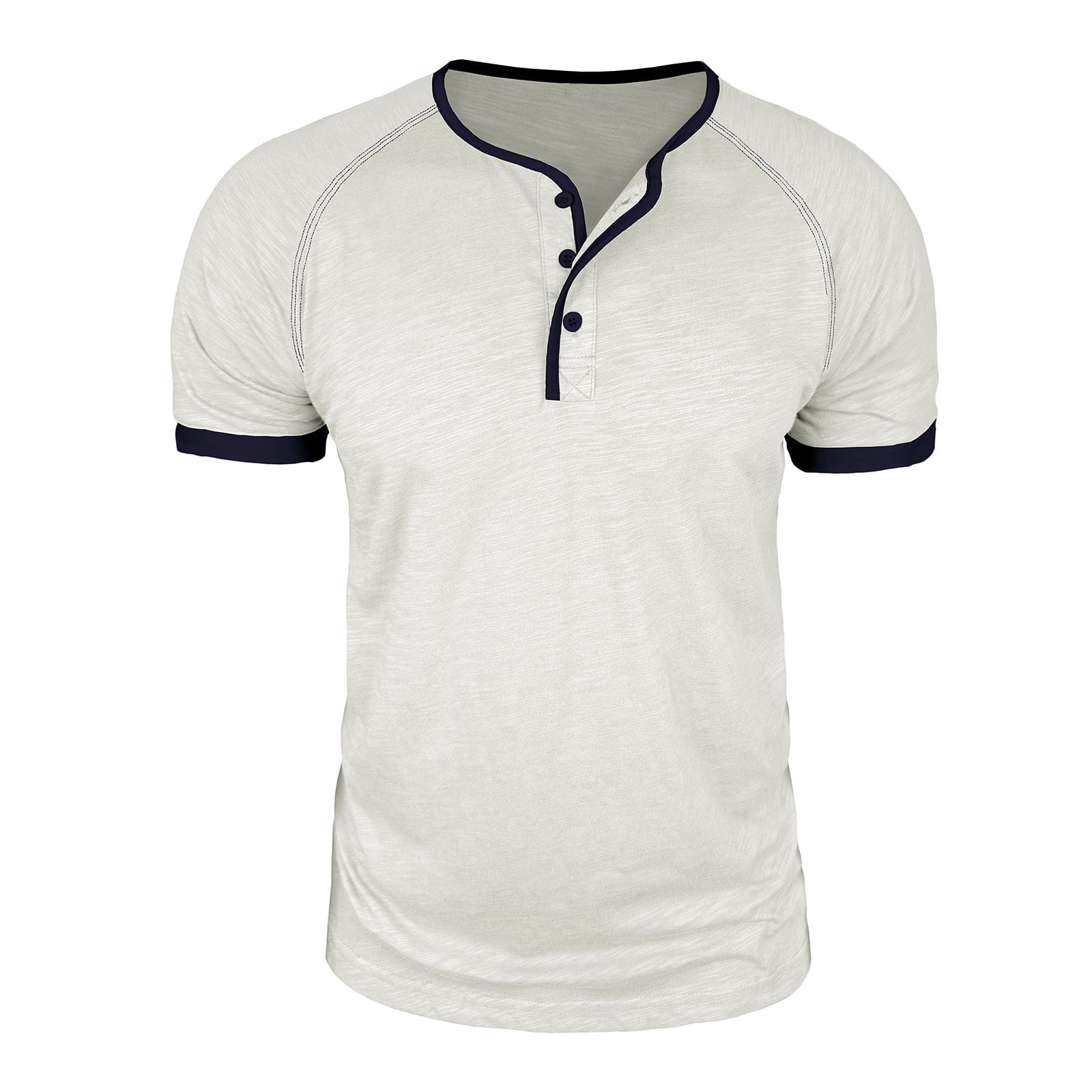 Generic Men's Cotton Tee Shirt Henley Neck Button Short Sleeve Collared ...
