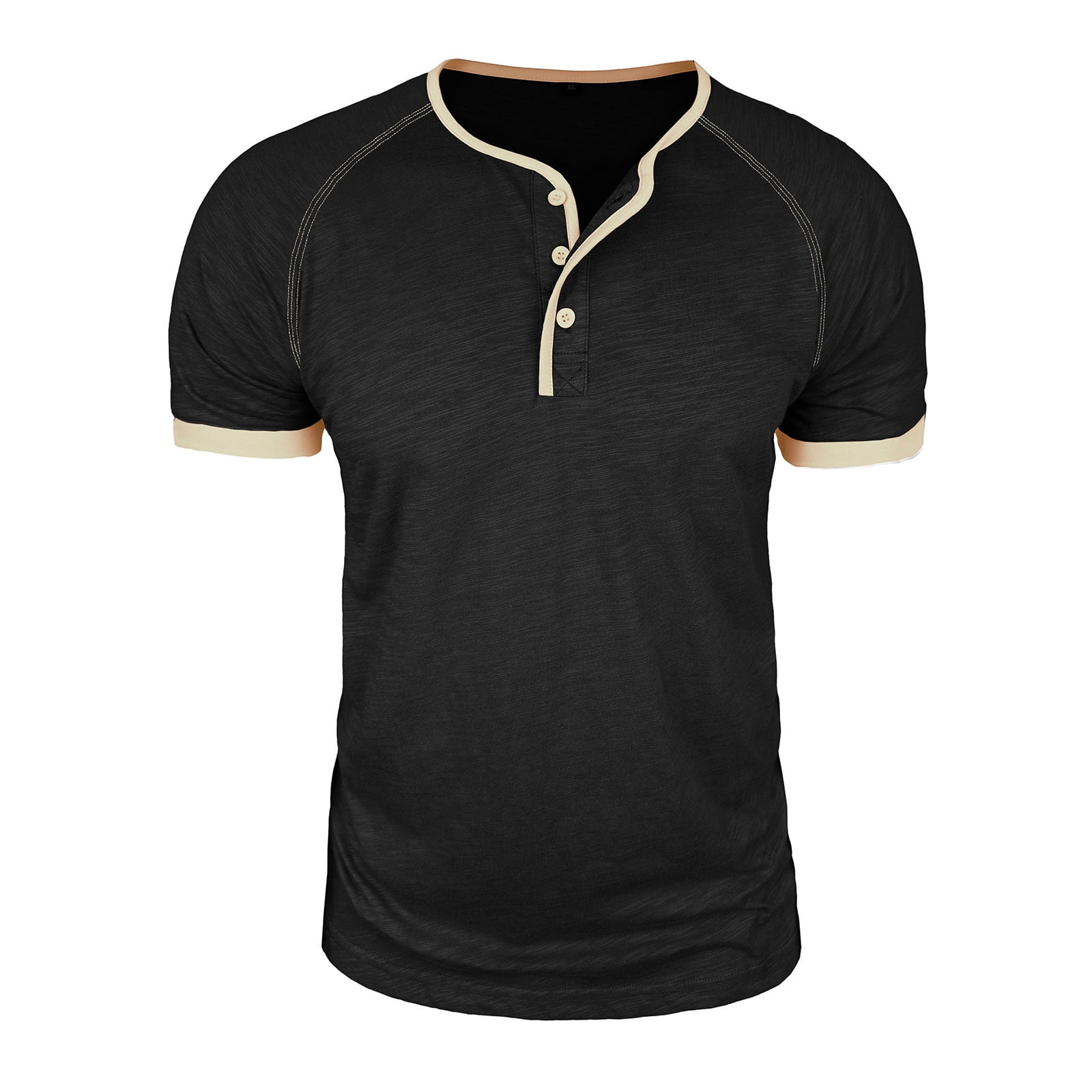 Generic Men's Cotton Tee Shirt Henley Neck Button Short Sleeve Collared ...