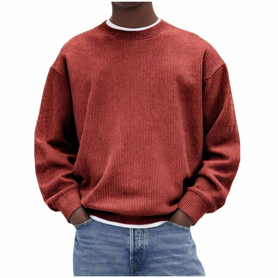 Generic Men's Crewneck Sweatshirt Corduroy Knit Long Sleeve Pullover ...