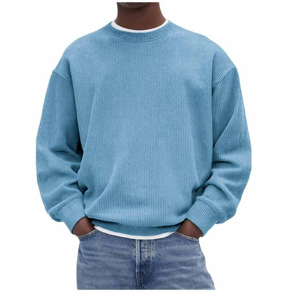 Generic Men's Crewneck Sweatshirt Corduroy Knit Long Sleeve Pullover ...