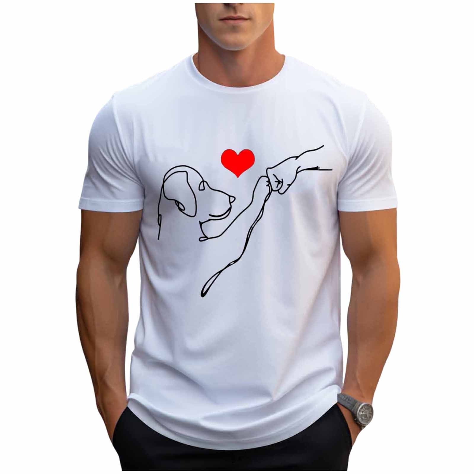 Generic Men's Dog Fist Bump Heart Graphic T-Shirt Casual Short Sleeve ...
