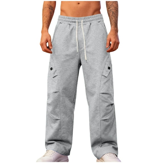 Generic Men's High Street Sweatpants Elastic Waist Drawstring Straight ...