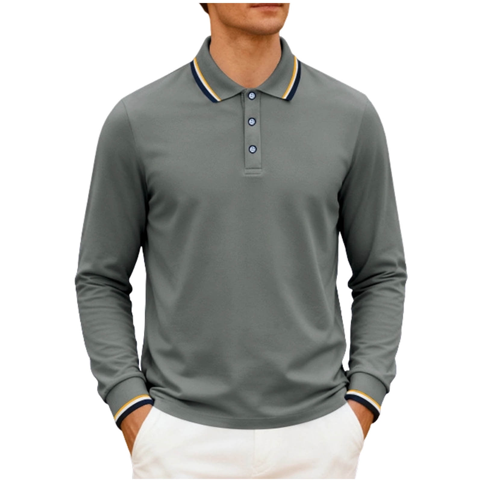 Generic Men's Lapel Business Casual Shirts Color Block Zip Long Sleeve ...