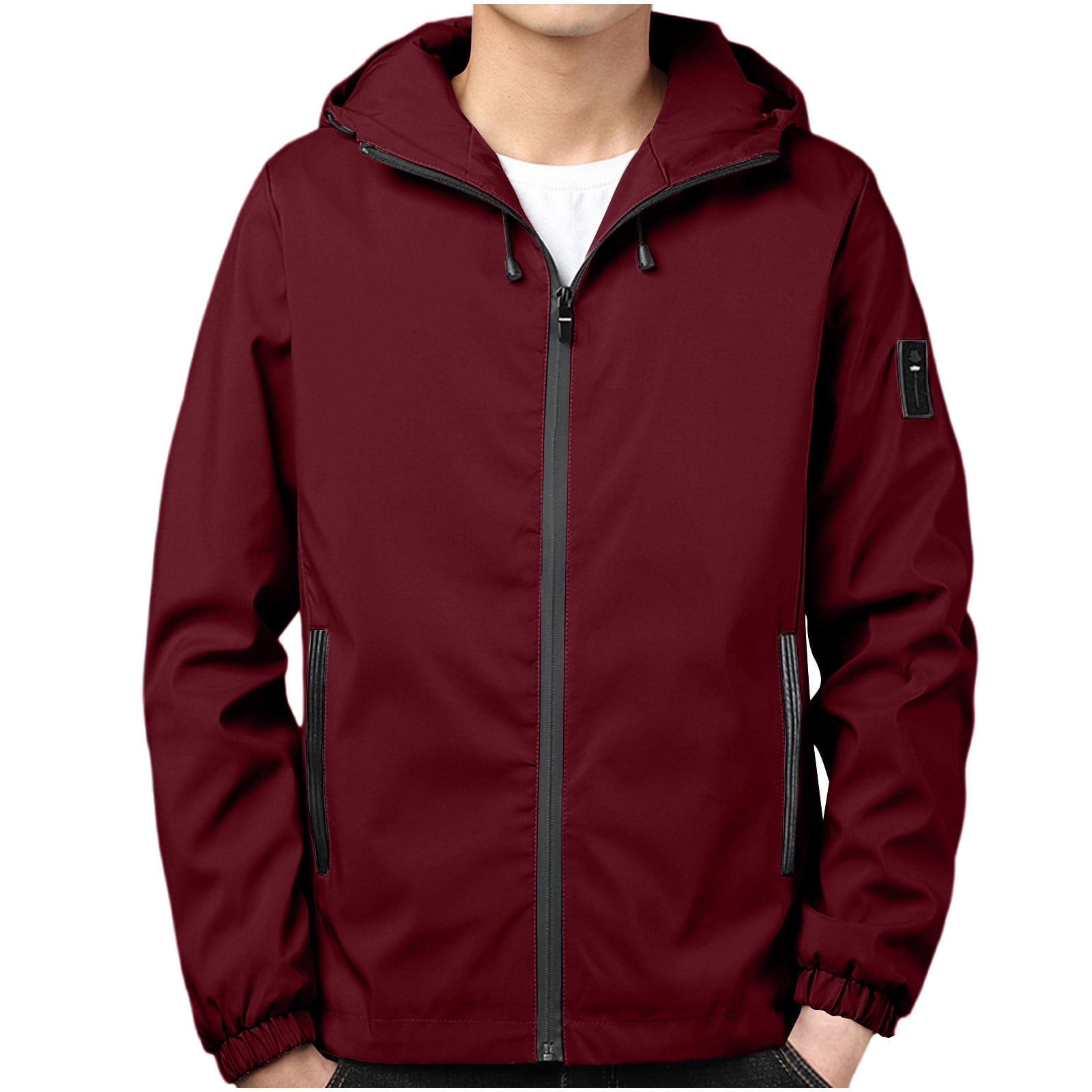 Generic Men's Full Zipper Hoodies Outerwear Solid Color Long Sleeve ...