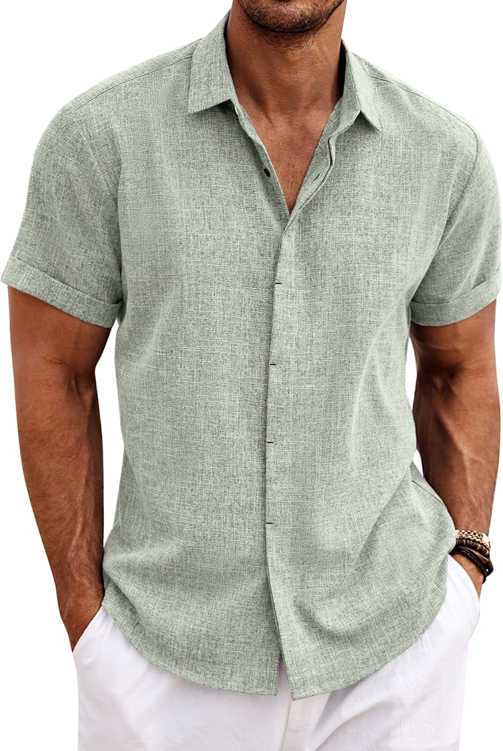 Generic Men's Linen Shirts Short Sleeve Casual Shirts Button Down Shirt ...