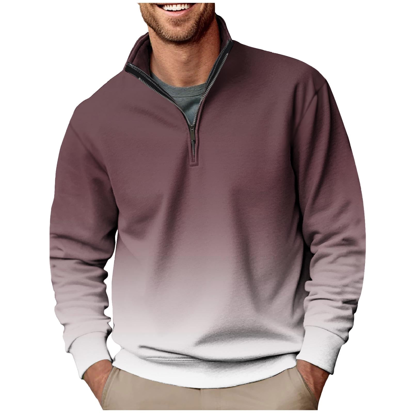 Generic Men's Quarter-Zip Gradient Color Sweatshirts Long Sleeve ...