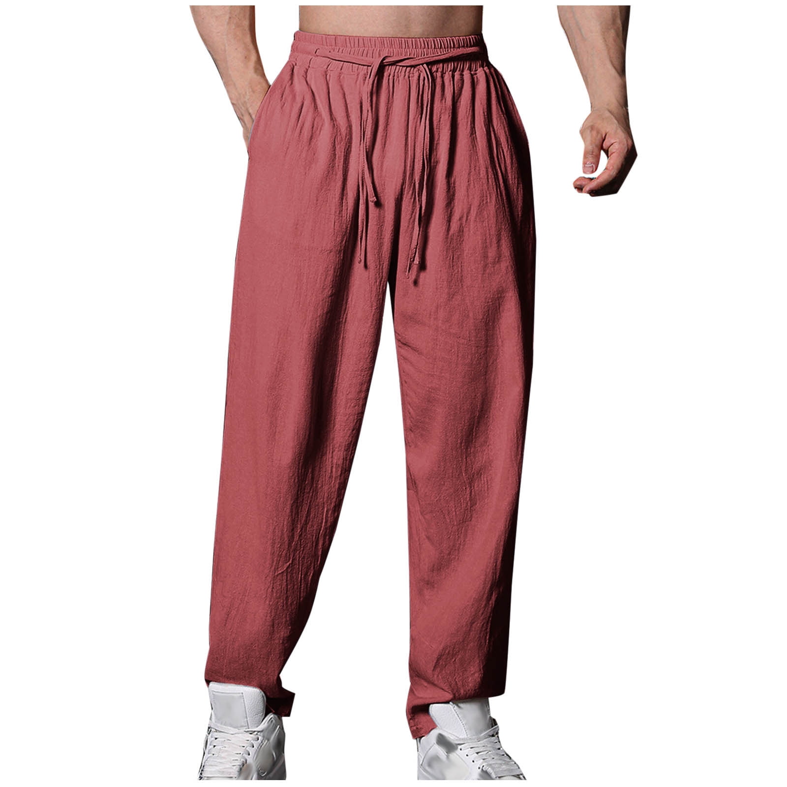 Generic Men's Solid Color Pants Casual Straight Wide Leg Pants with ...