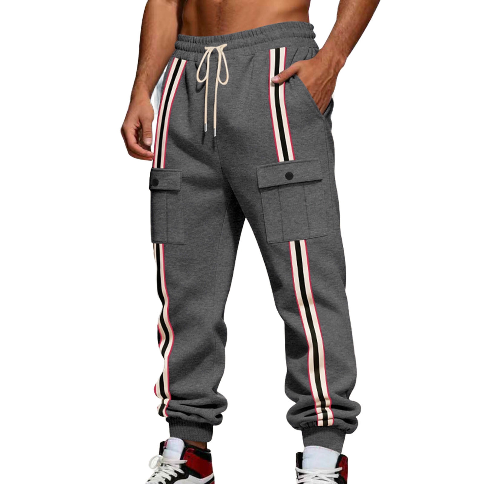 Generic Men's Stylish Fleece Cargo Joggers Fashion Striped Winter ...