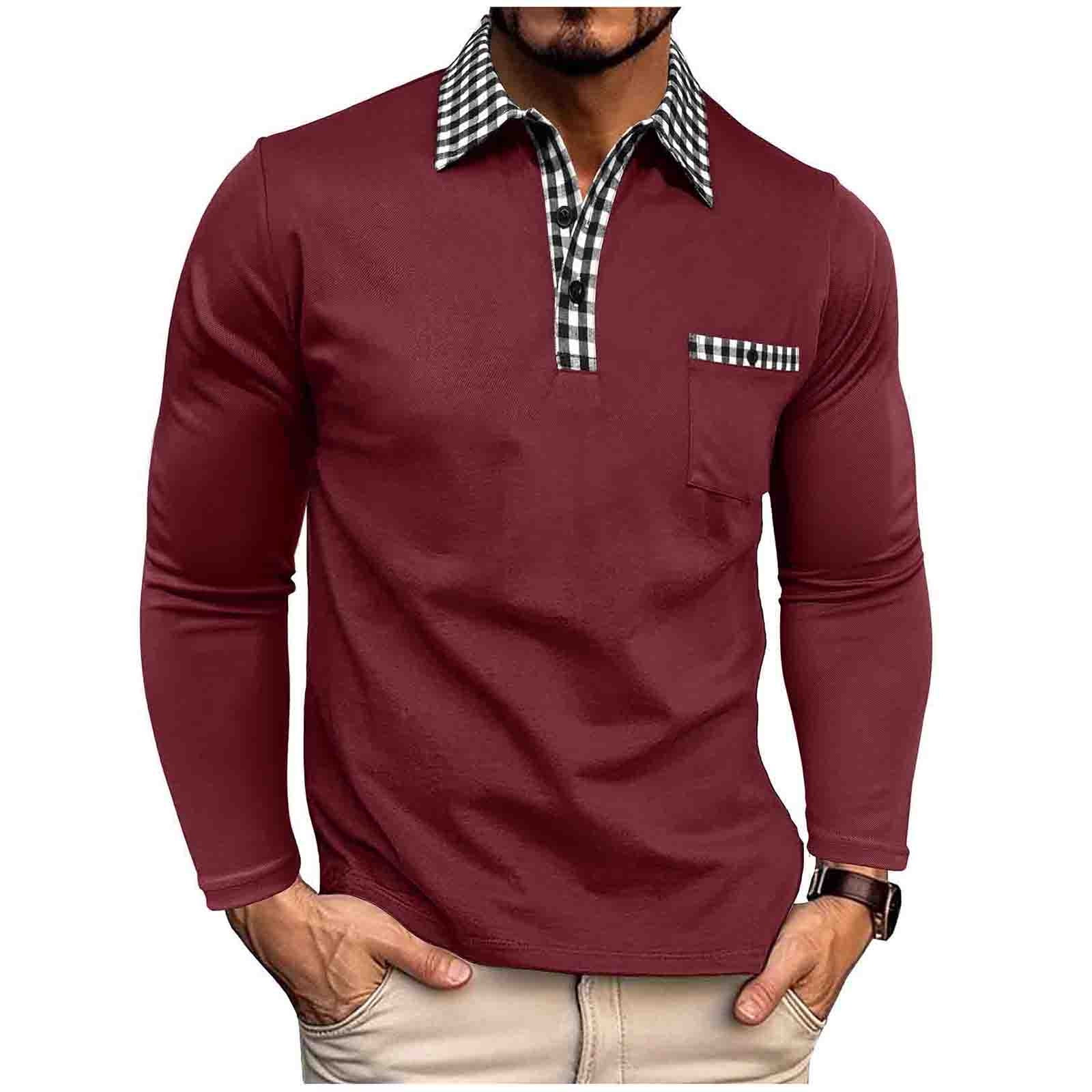 Generic Men's Stylish Plaid Patchwork Golf Shirts Long Sleeve Pullover ...