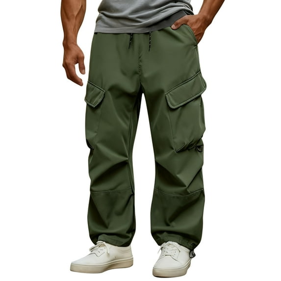 Generic Mens Cargo Pants Wide Leg Parachute Pant Baggy Drawstring ...