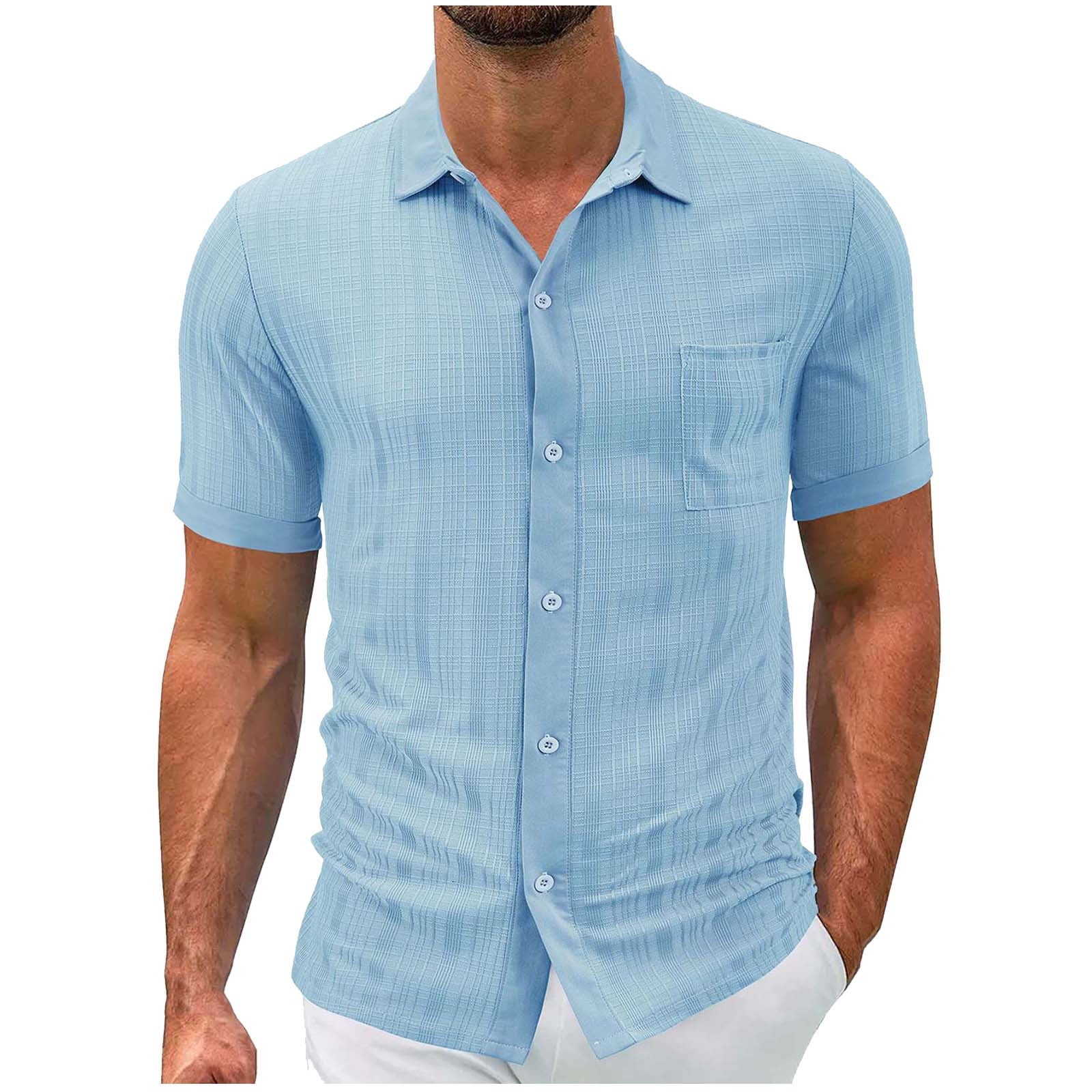Generic Mens Casual Button Down Shirt Short Sleeve Cotton Linen Shirt ...