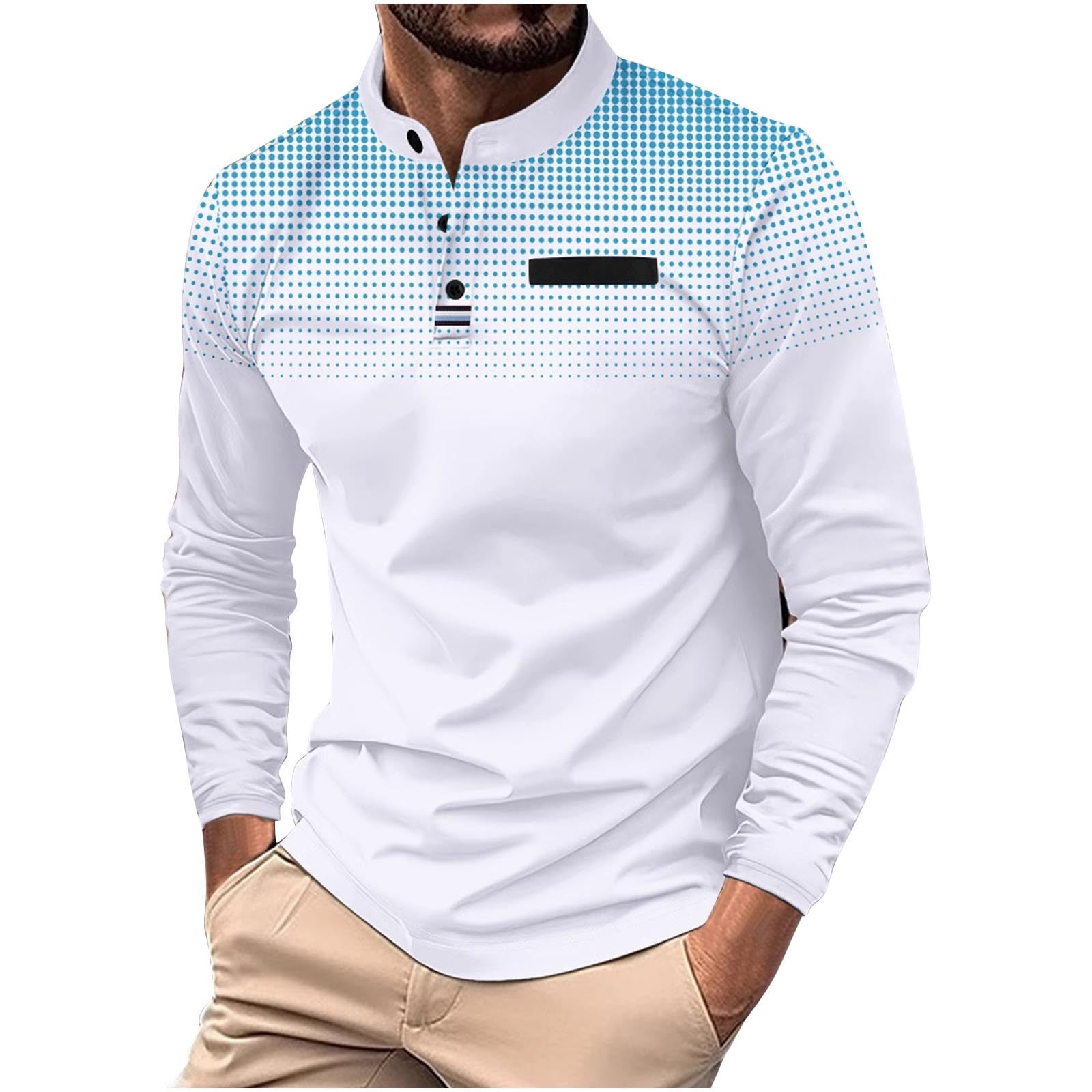 Generic Mens Color Block Shirts Casual Long Sleeve Button Lapel T ...