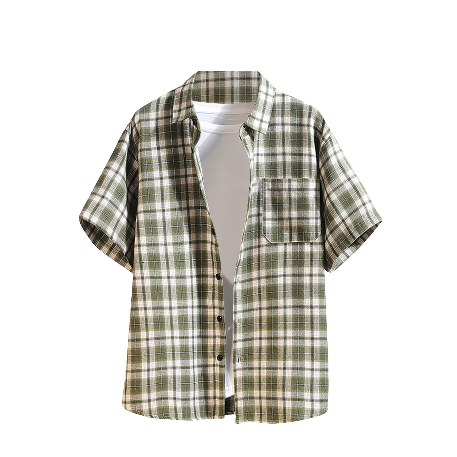 Generic Mens Short Sleeve Button Down Shirt Plaid Button Up Shirts ...