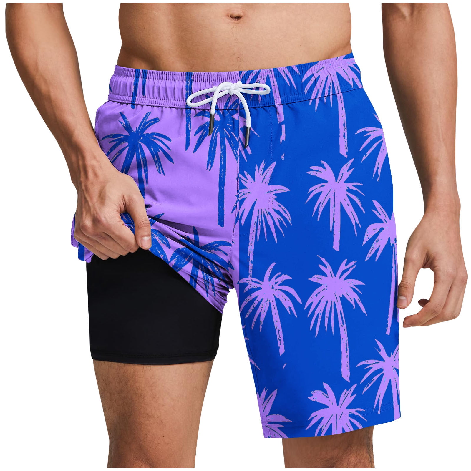 Generic Mens Swim Trunks with Compression Liner 9" Swim Trunks Quick ...