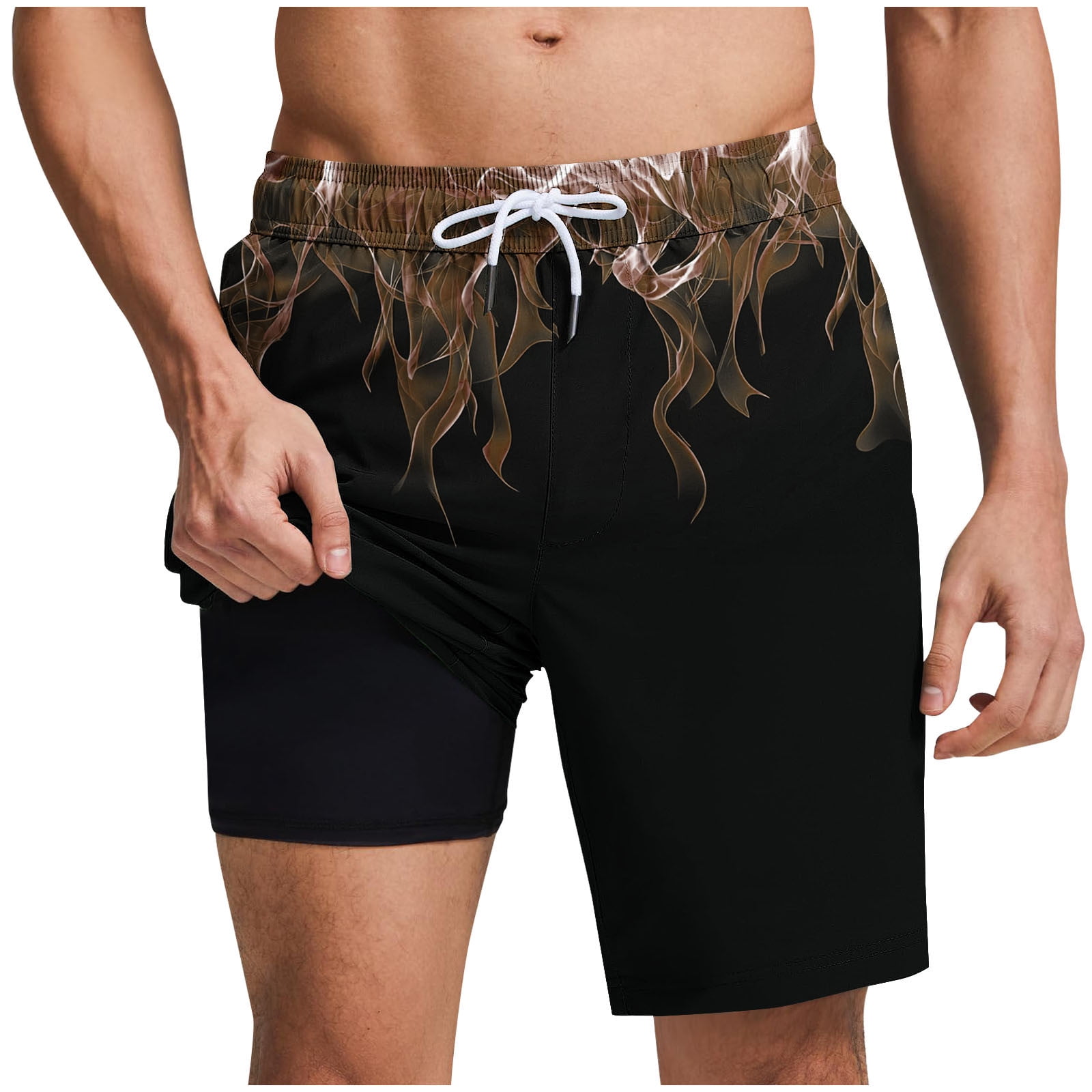 Generic Mens Swim Trunks with Compression Liner 9" Swim Trunks Quick ...