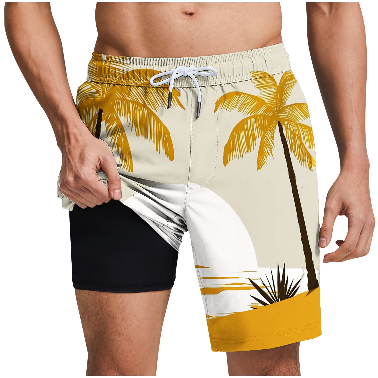 Generic Mens Swim Trunks with Compression Liner 9" Swim Trunks Quick ...